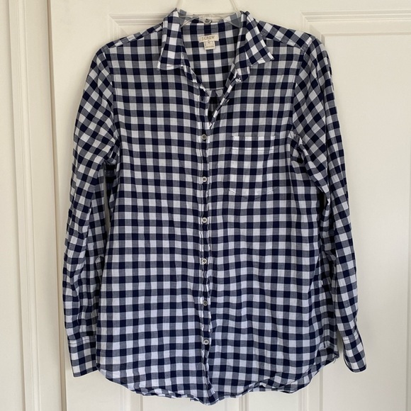 J. Crew | Tops | J Crew Gingham Navy Button Down Shirt | Poshmark